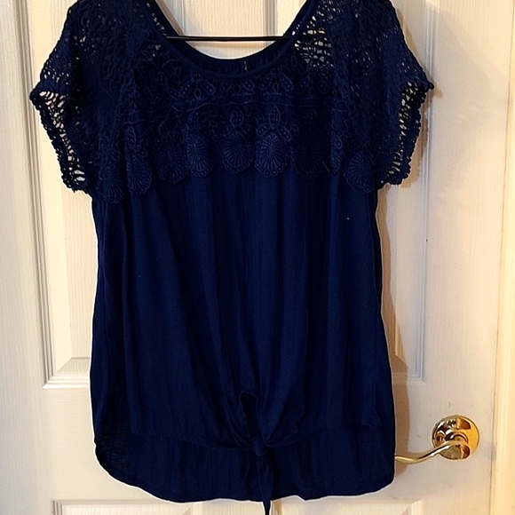 Tops | Beautiful Lace Dark Blue Top Looks Like Med To Lg | Poshmark